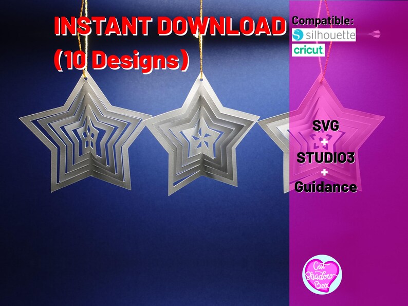3D Paper Star SVG: 10 Cut File Designs, Christmas Ornament (digital ...