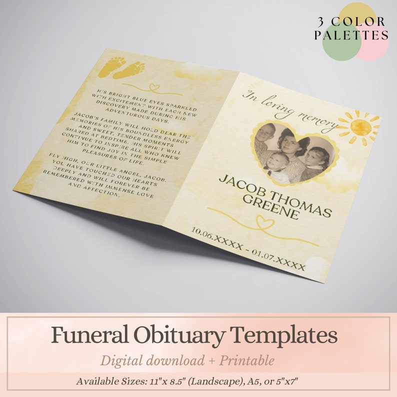 Children's Funeral Obituary Template Printable, Funeral Program ...