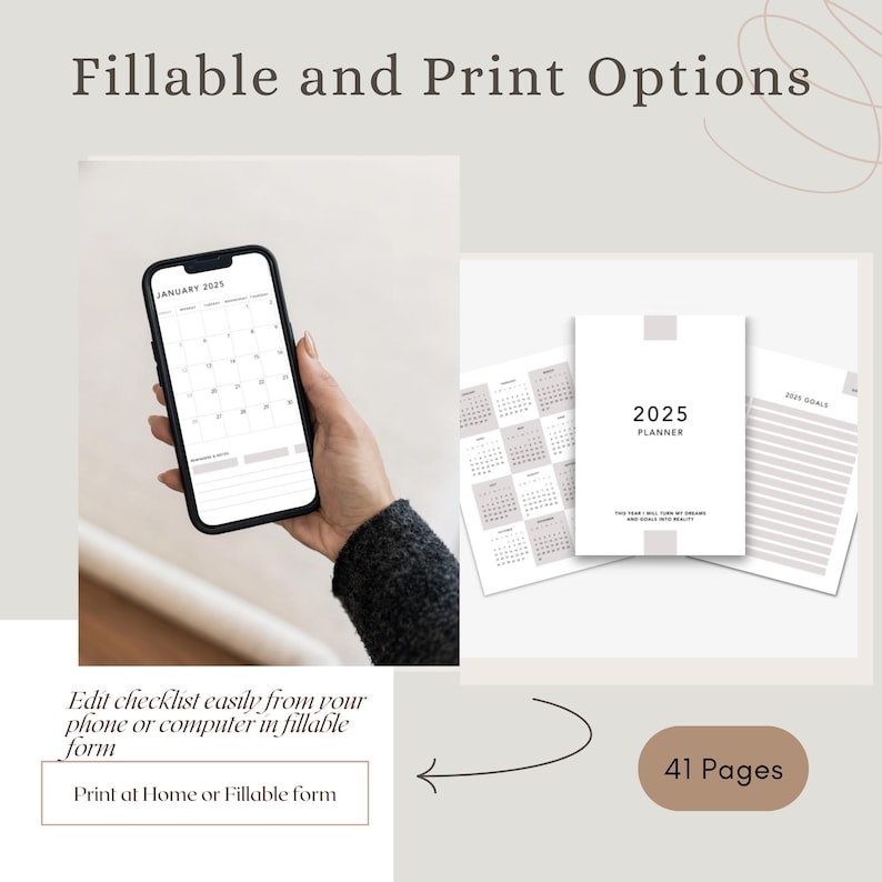 Minimalist 2025 Yearly Planner Fillable Printable, Weekly Checklist ...