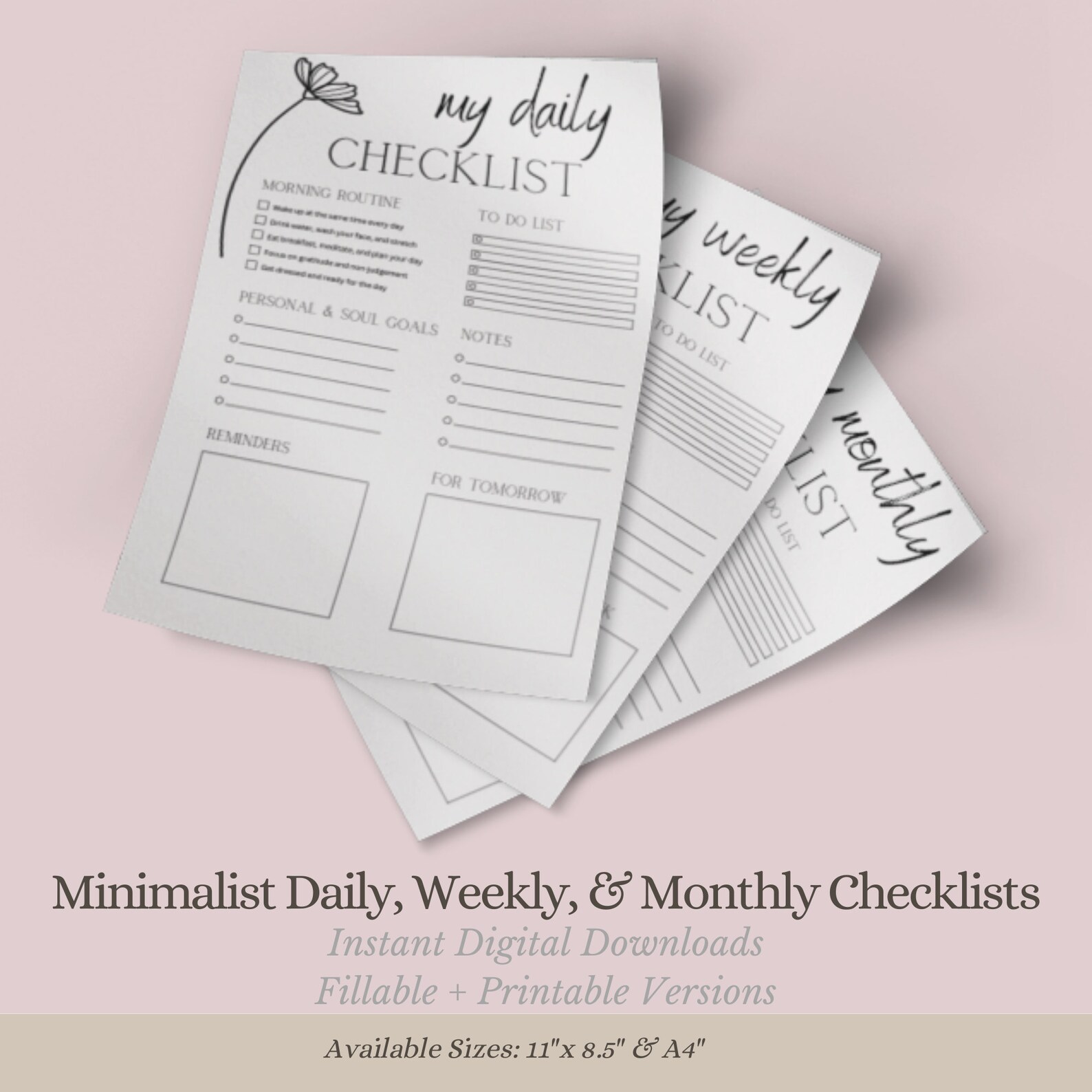 Minimalist Checklist Printable: Daily, Weekly, Monthly (fillable) - Etsy