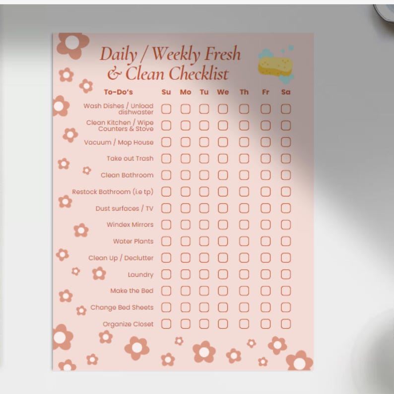 PRINTABLE & FILLABLE Cleaning Checklist, Daily Weekly Monthly Cleaning ...