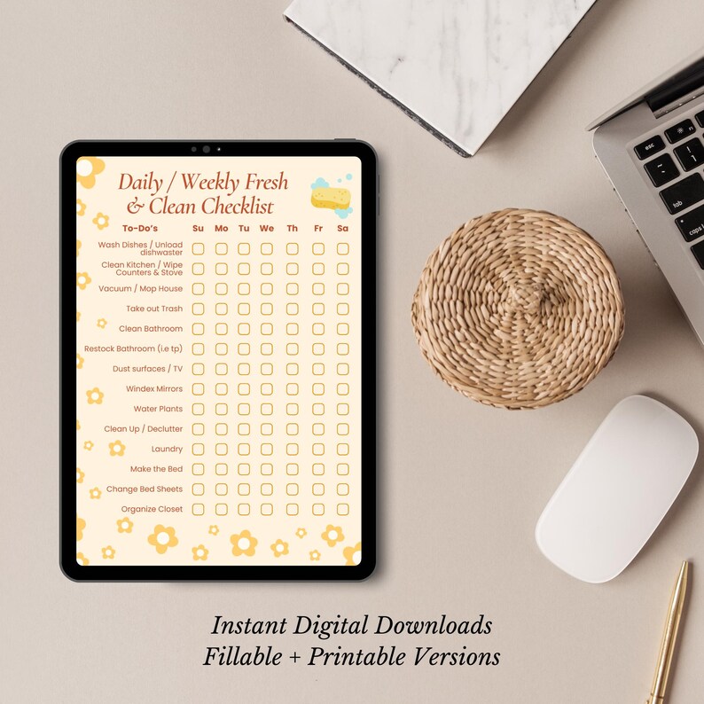 PRINTABLE & FILLABLE Cleaning Checklist, Daily Weekly Monthly Cleaning ...