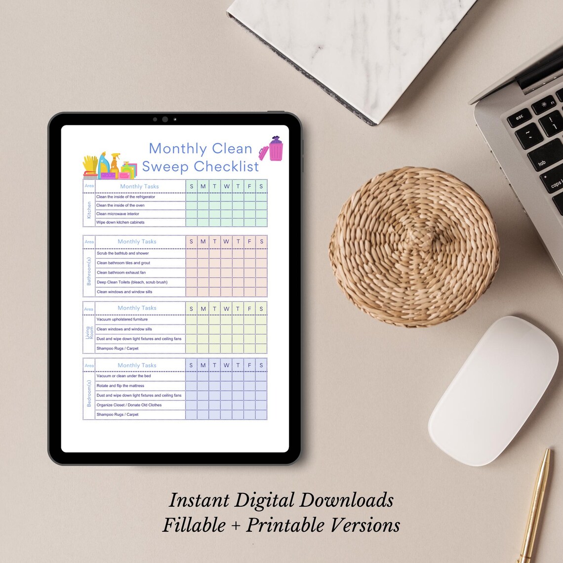 EDITABLE Daily Weekly Monthly Cleaning Planner Checklist, Cleaning ...