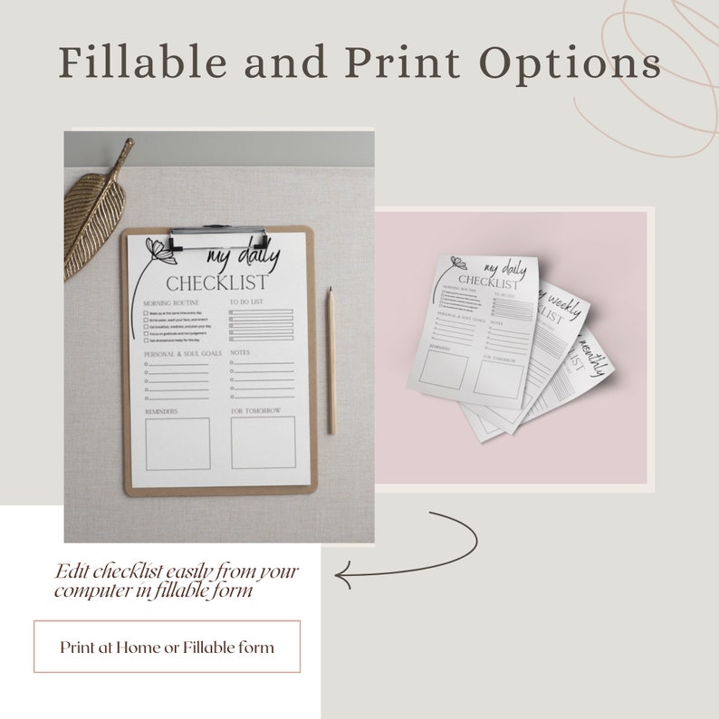 Minimalist Checklist Printable: Daily, Weekly, Monthly (fillable) - Etsy