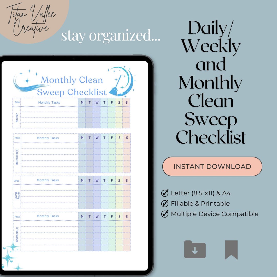 EDITABLE Daily Weekly Monthly Cleaning Checklist, Cleaning Schedule ...