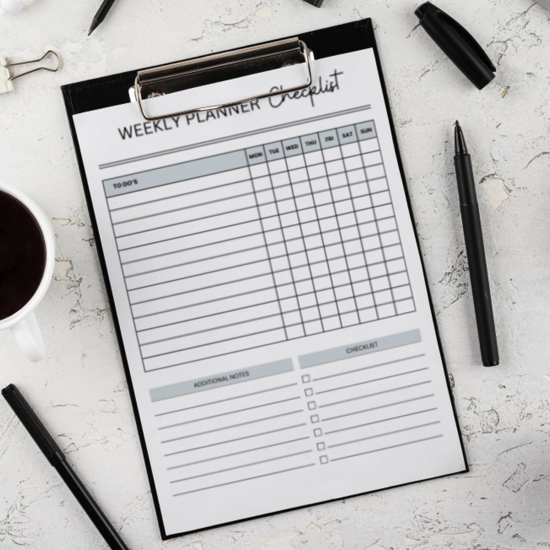 Minimalist Weekly Planner Checklist Printable & Fillable, Simple ...