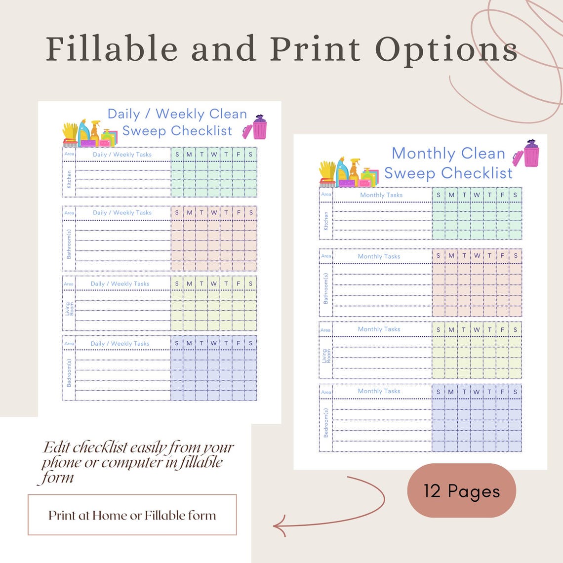 EDITABLE Daily Weekly Monthly Cleaning Planner Checklist, Cleaning ...