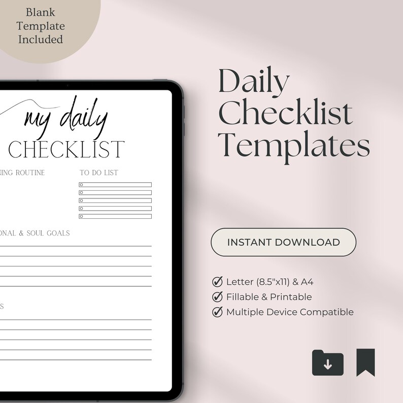 EDITABLE Simple Daily Checklist, Goal Tracker, Reminder Checklist ...