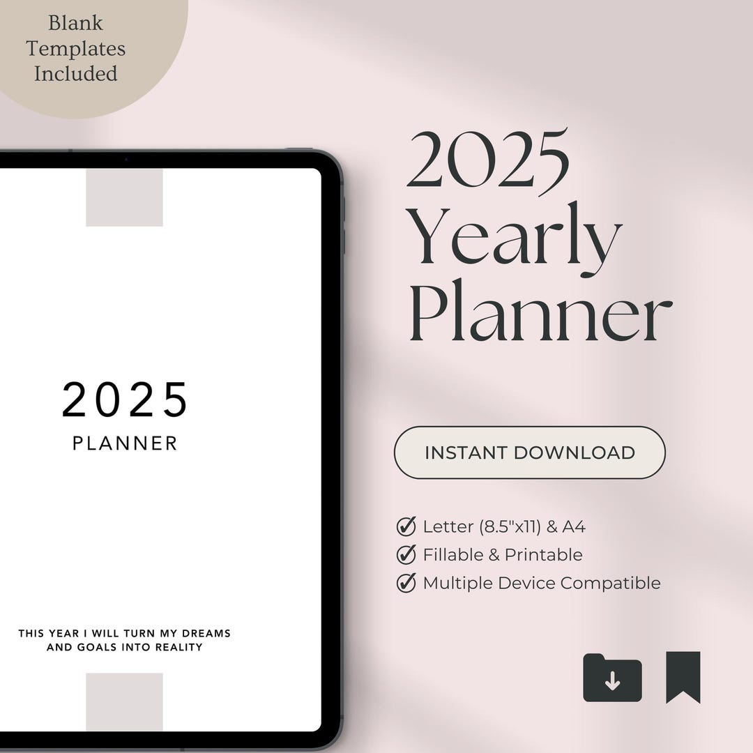 Minimalist 2025 Yearly Planner Fillable Printable, Weekly Checklist ...