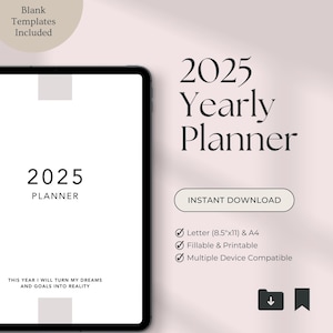 Minimalist 2025 Yearly Planner Fillable Printable, Weekly Checklist ...