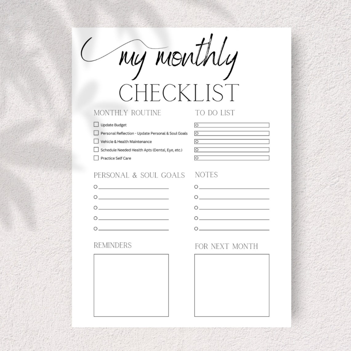 Editable Monthly Checklist Planner: Printable To-do List (digital ...