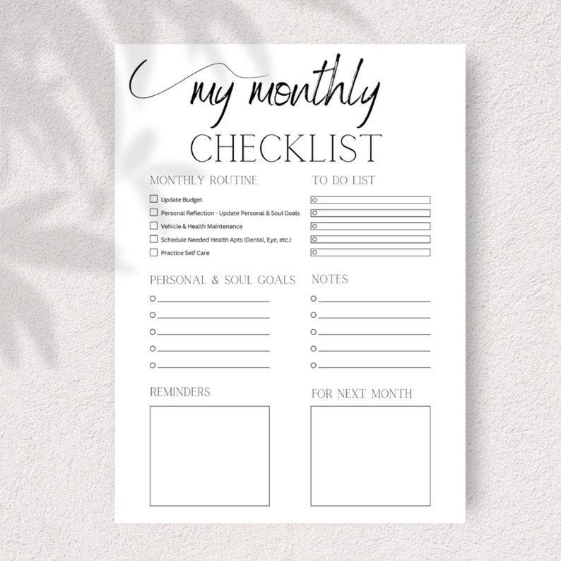 Editable Monthly Checklist Planner: Printable To-do List (digital ...