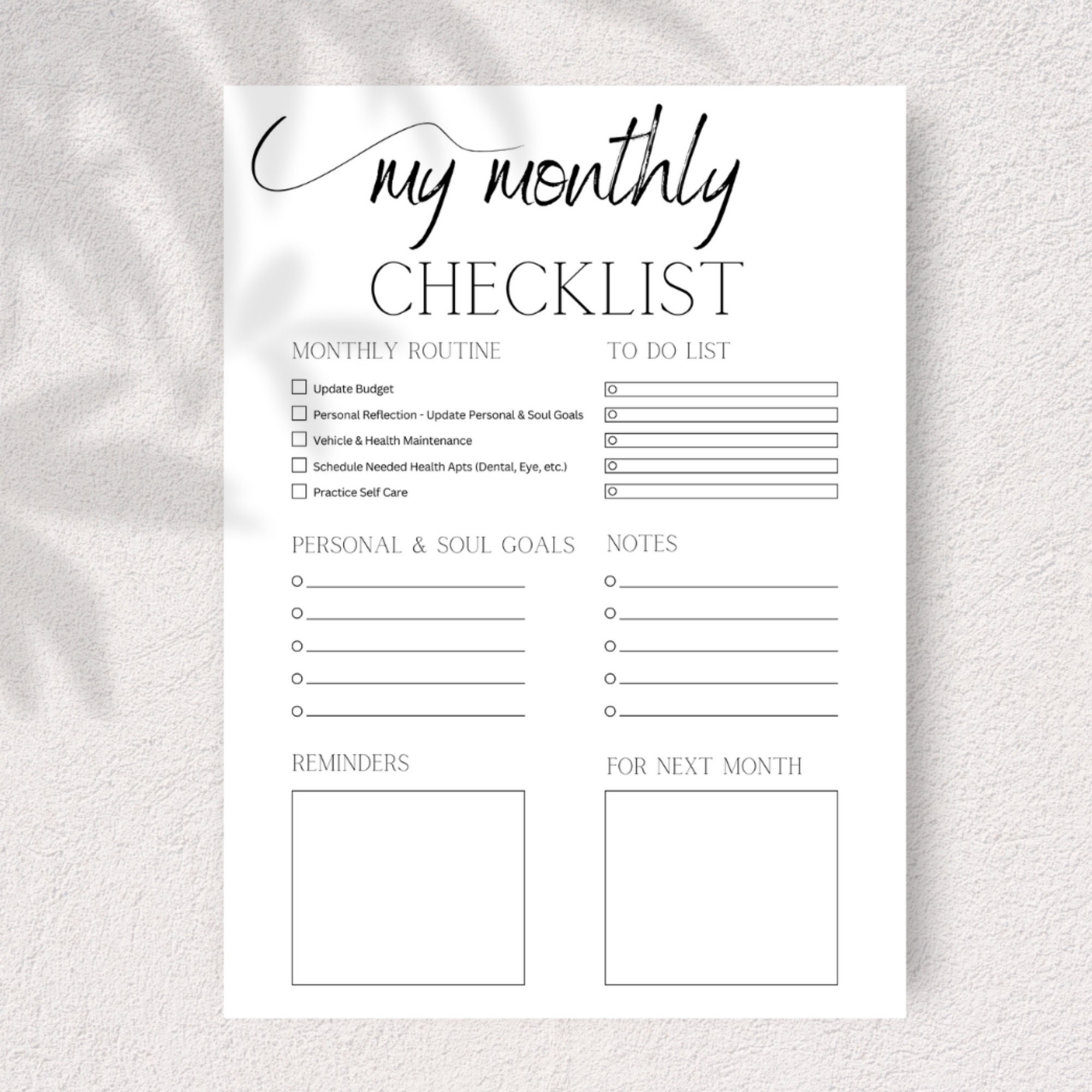 Editable Monthly Checklist Planner: Printable To-do List (digital ...