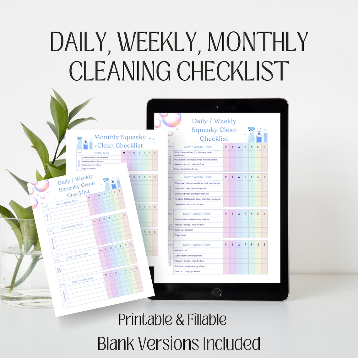 EDITABLE Daily Weekly Monthly Cleaning Planner Checklist, Cleaning ...