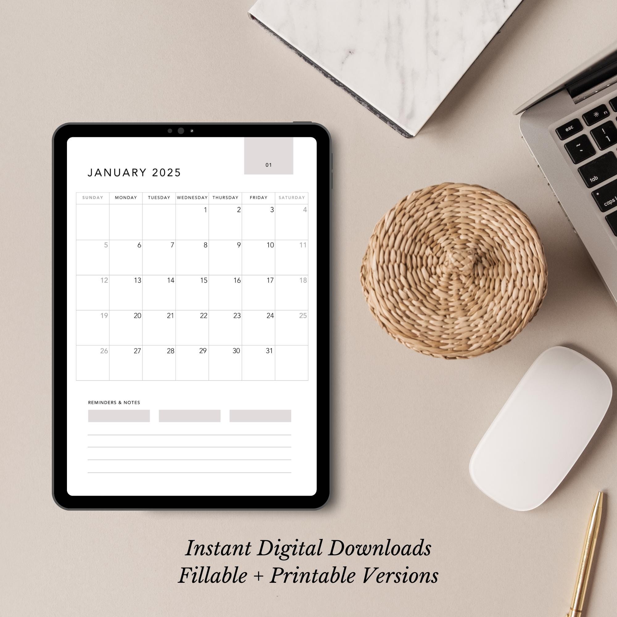 Minimalist 2025 Yearly Planner Fillable Printable, Weekly Checklist ...