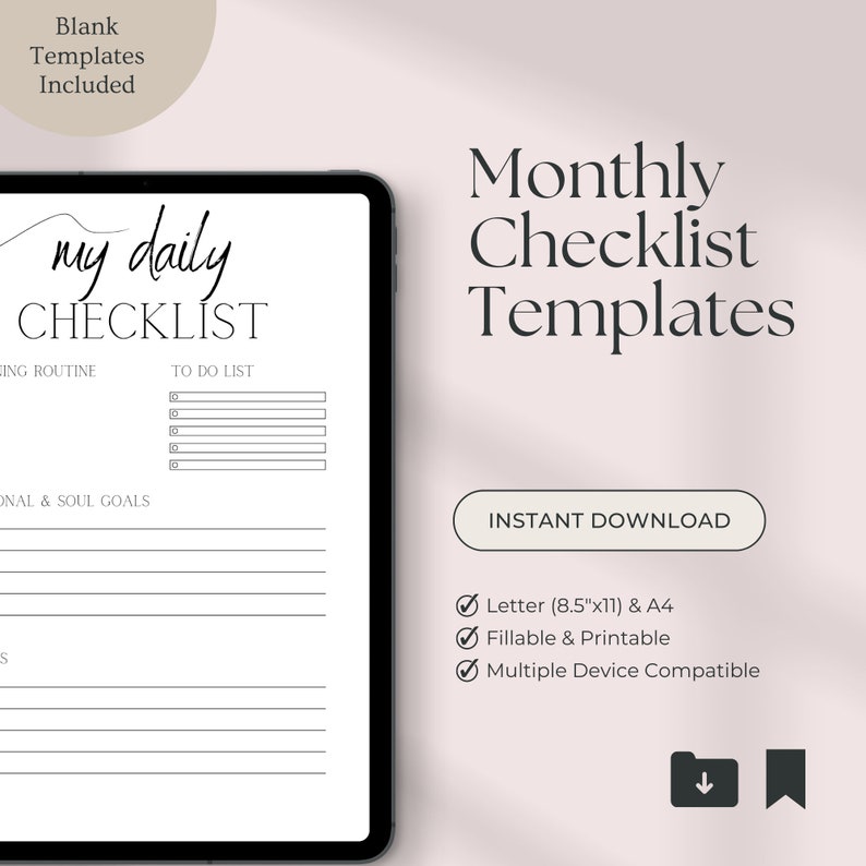 Editable Monthly Checklist Planner: Printable To-do List (digital ...