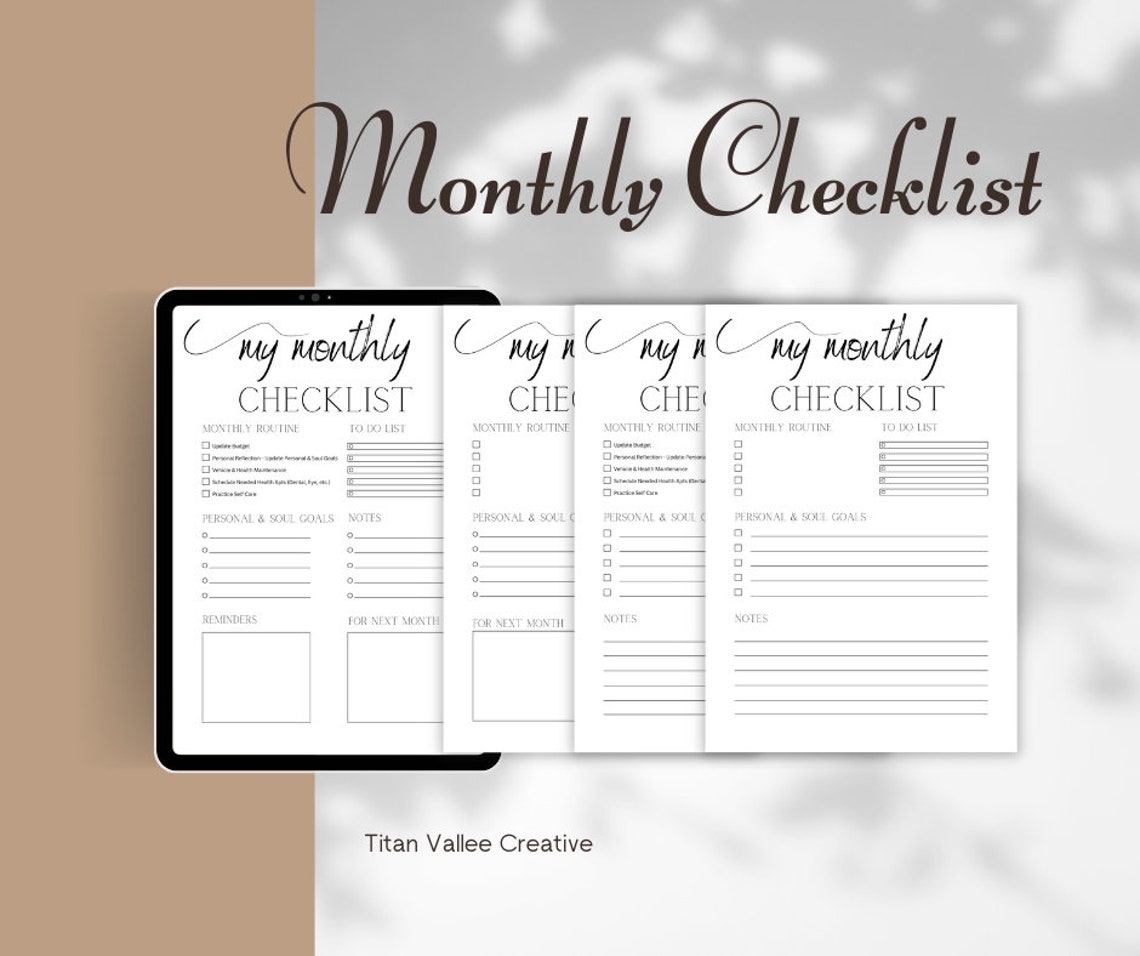 Editable Monthly Checklist Planner: Printable To-do List (digital ...