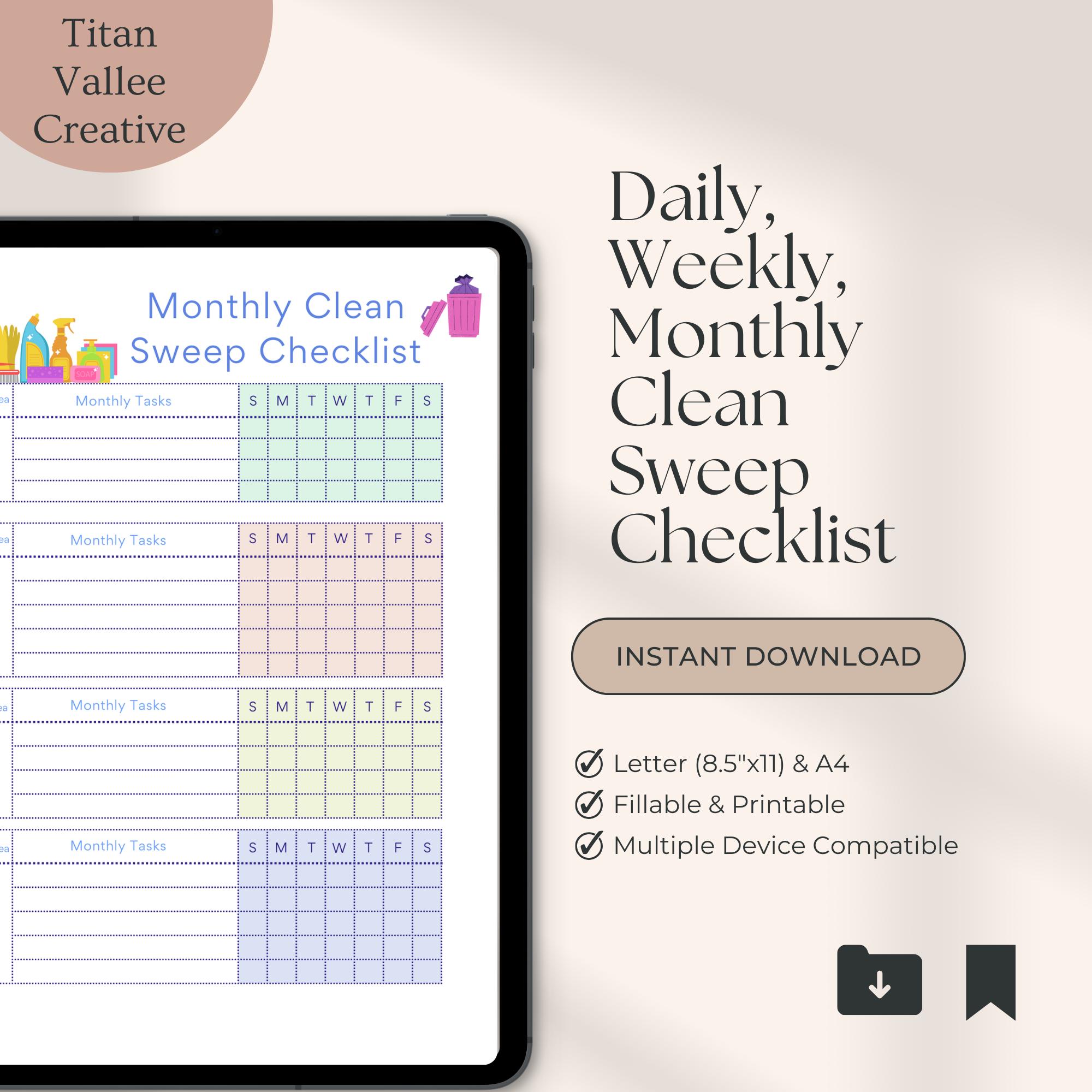 EDITABLE Daily Weekly Monthly Cleaning Planner Checklist, Cleaning ...