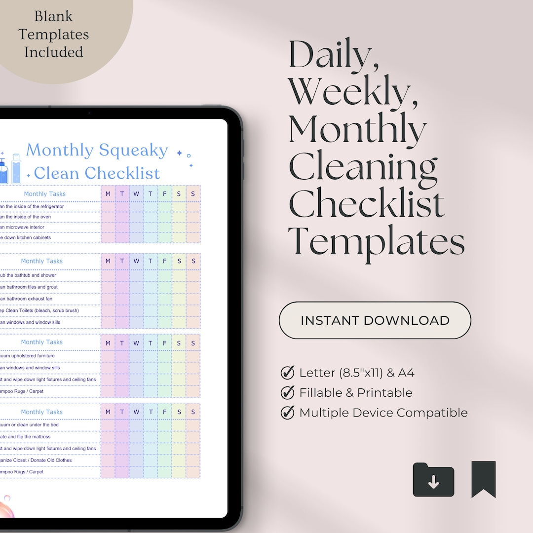 Editable Cleaning Planner: Daily, Weekly, Monthly Checklist (digital ...
