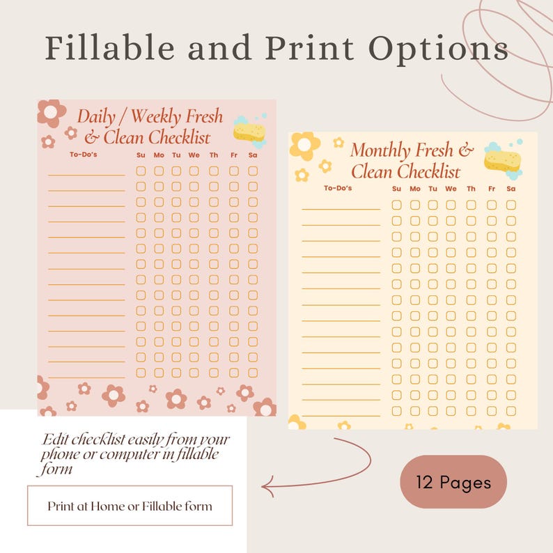 PRINTABLE & FILLABLE Cleaning Checklist, Daily Weekly Monthly Cleaning ...