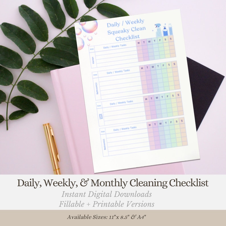 Editable Cleaning Planner: Daily, Weekly, Monthly Checklist (digital ...