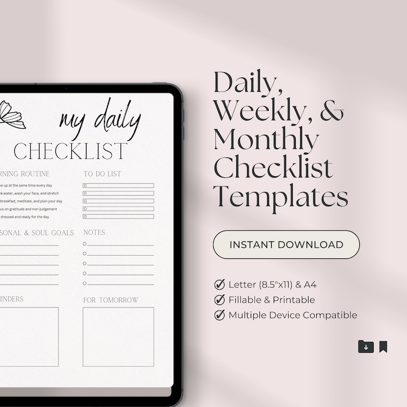 Minimalist Daily Checklist Fillable Printable, Weekly Checklist ...