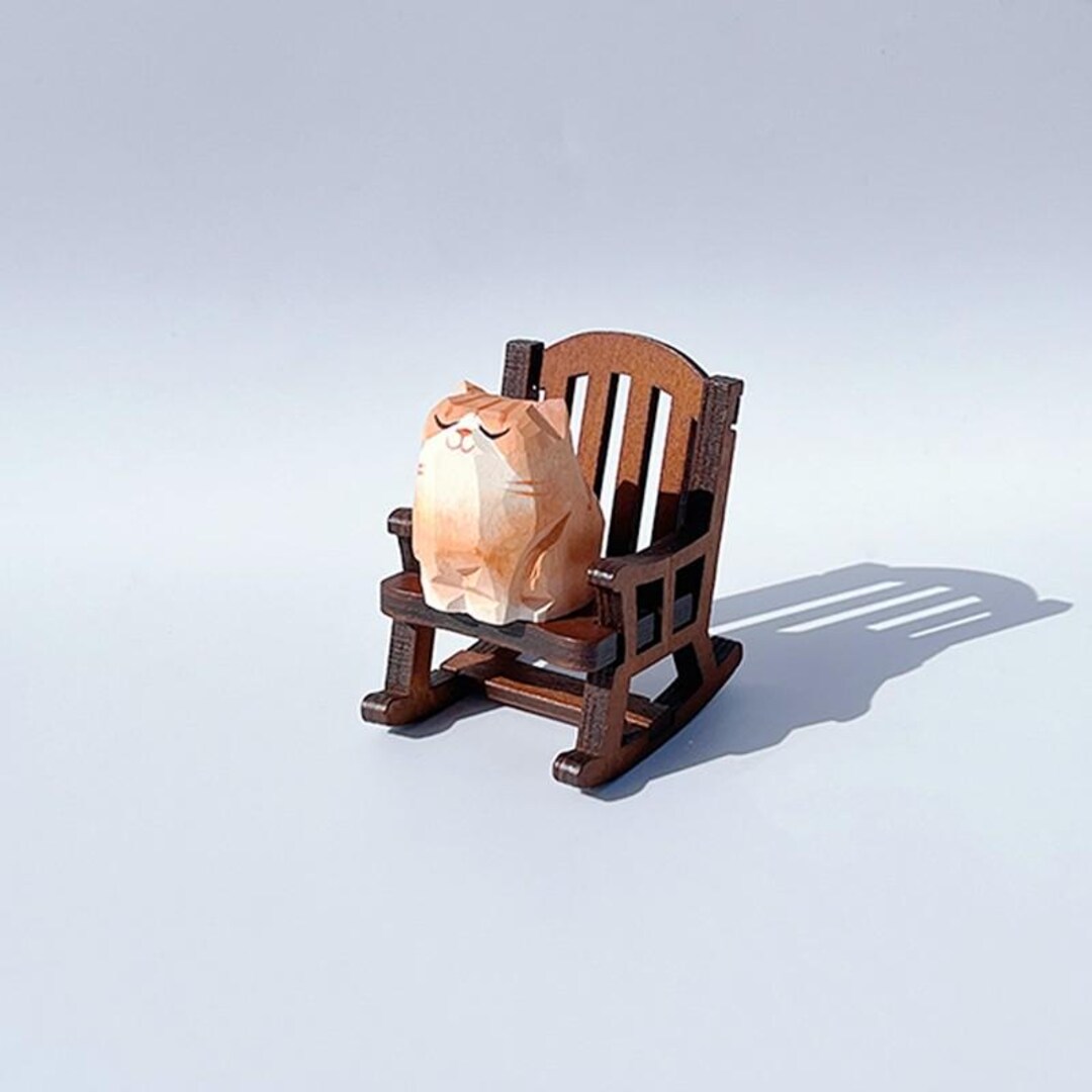 Hand-carved Wooden Rocking Chair Cat Ornament,desktop Decoration,gift ...