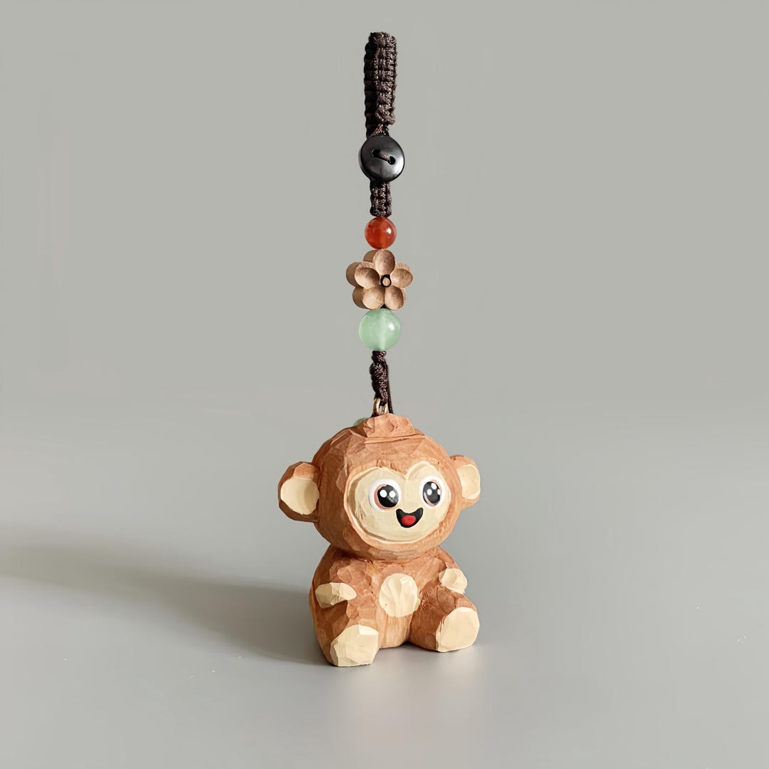Handmade Wooden Monkey Keyring,car Keychain,bag Hanging,cute Phone ...
