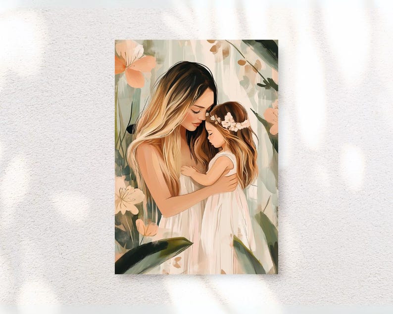 Mum Love, Motherhood Art Print, Mama Daughter Print, Boho Style, Mother ...