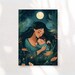Mother and Child Digital Art Print, Night Blue and Green Colors, Family ...