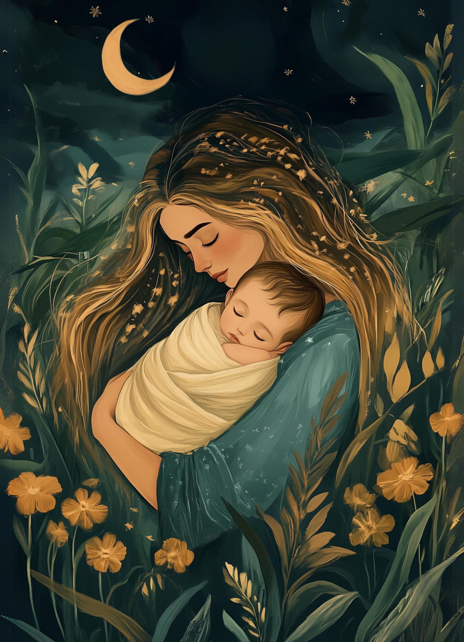 Mother and Child Art Print, Starlit Nursery Decor (digital Download) - Etsy