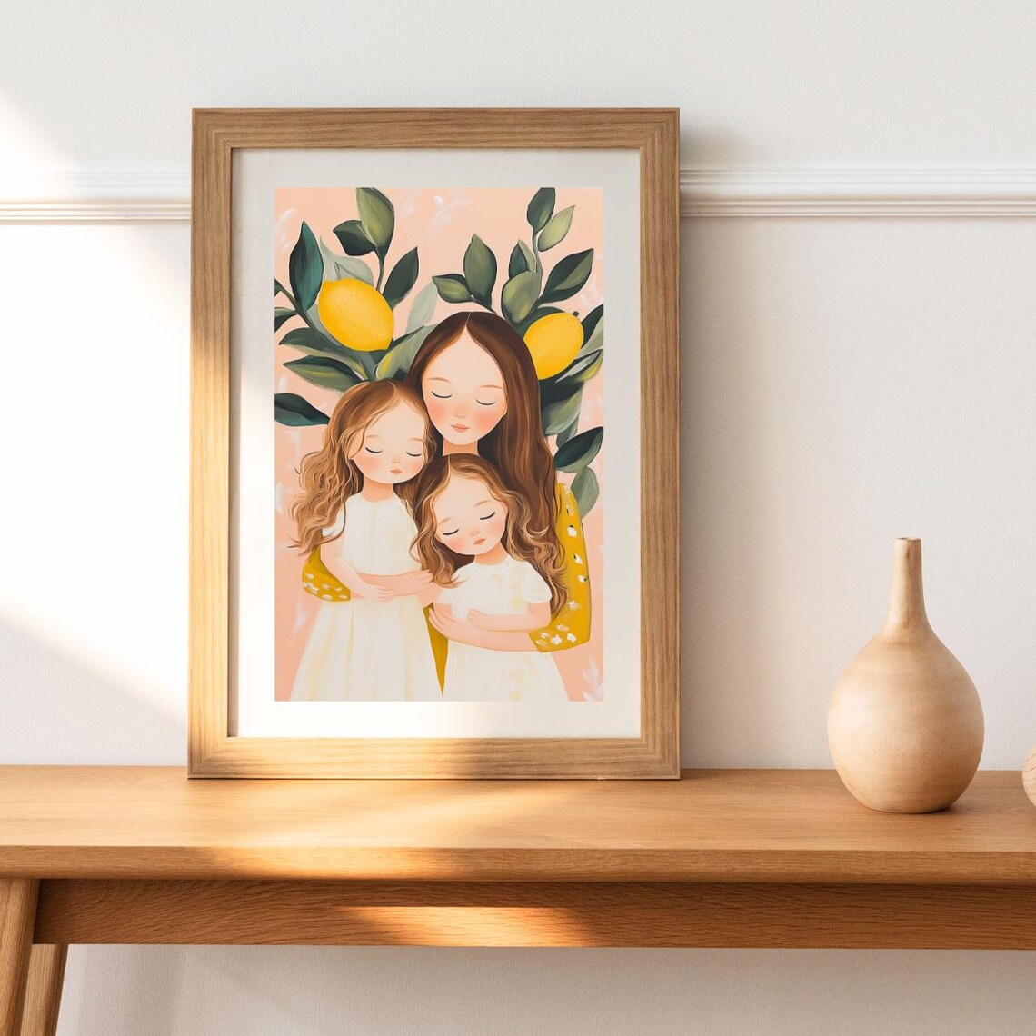 Digital Art Print of Mother and Twin Girls - Mother Child Print - Twin ...