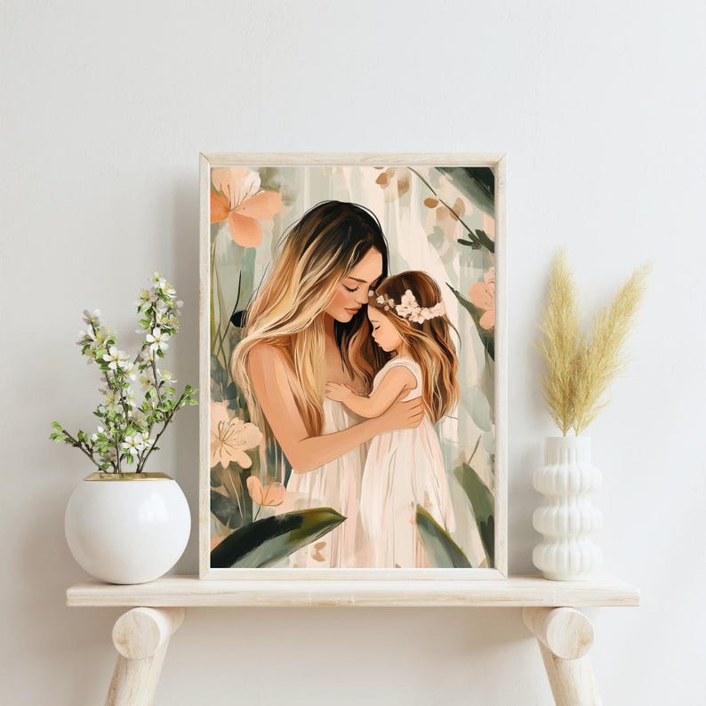 Mum Love, Motherhood Art Print, Mama Daughter Print, Boho Style, Mother ...