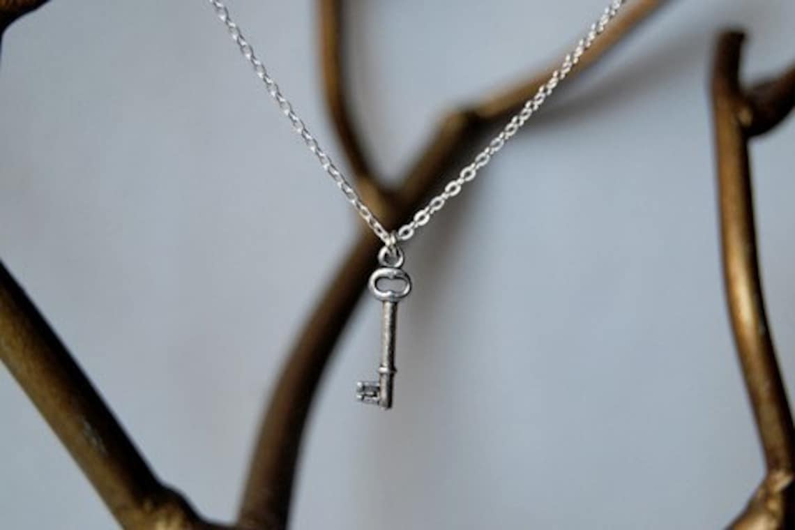 Tiny Silver Skeleton Key Necklace Cute Key Charm Necklace - Etsy