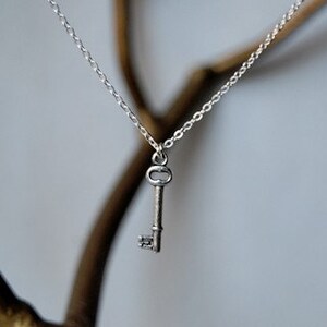 Tiny Silver Skeleton Key Necklace | Cute Key Charm Necklace | Little ...