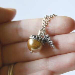 Honey and Silver Acorn Necklace | Cute Woodland Pearl Acorn Necklace ...