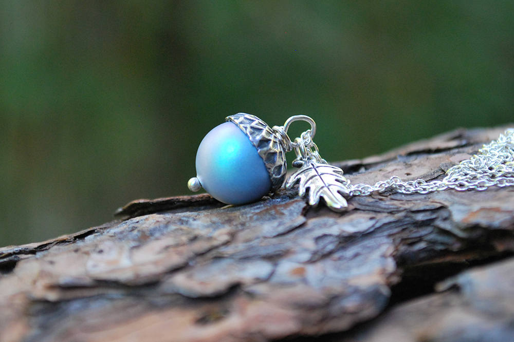 Tide Pool Magic Acorn Necklace Iridescent Light Blue and | Etsy