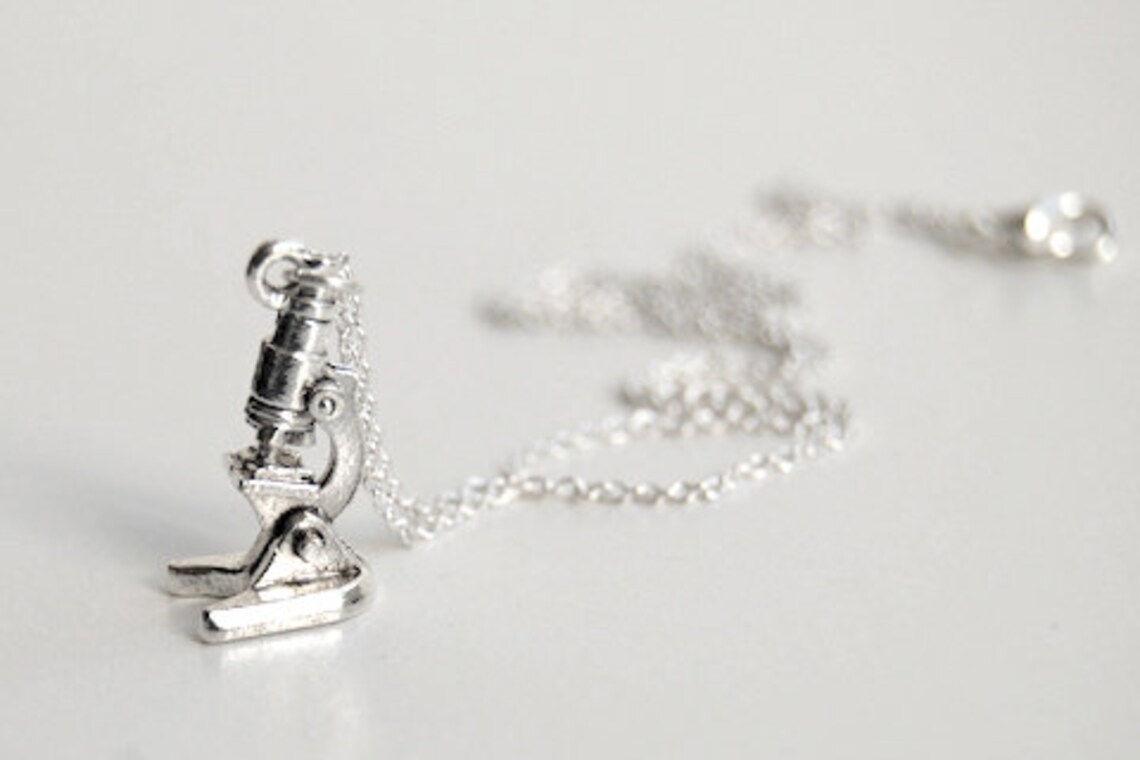 Tiny Silver Laboratory Microscope Necklace | Silver Microscope Charm ...