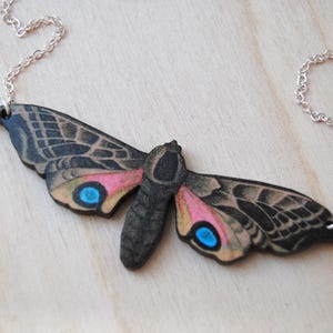 Blind Eyed Hawk Moth Necklace | Wooden Moth Necklace | Whimsical Moth ...