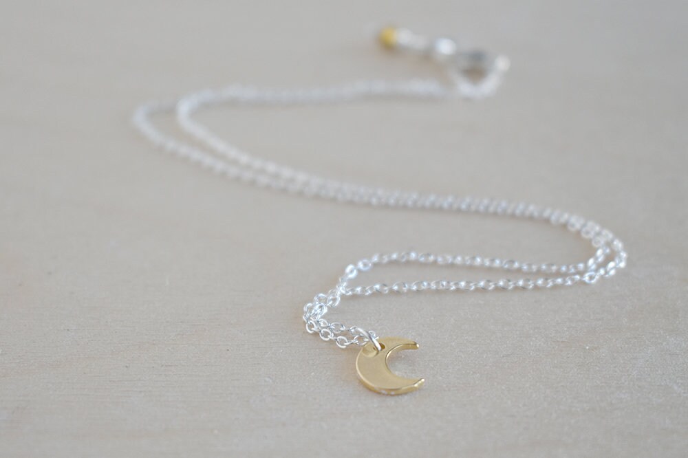 Golden Moon Necklace Little Crescent Moon Charm Necklace | Etsy