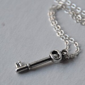 Tiny Silver Skeleton Key Necklace | Cute Key Charm Necklace | Little ...