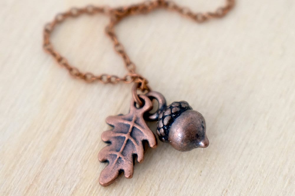 Copper Acorn Charm Necklace Cute Acorn Charm Necklace Fall | Etsy
