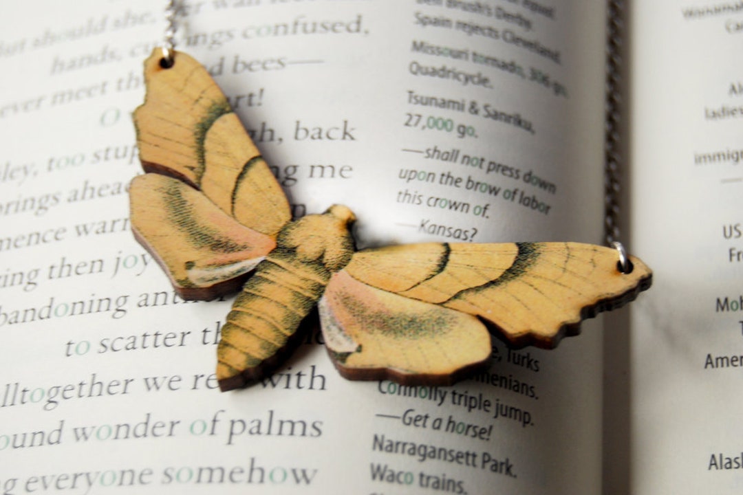 Large Oak Hawk Moth Necklace | Wooden Yellow Moth Necklace | Woodland ...