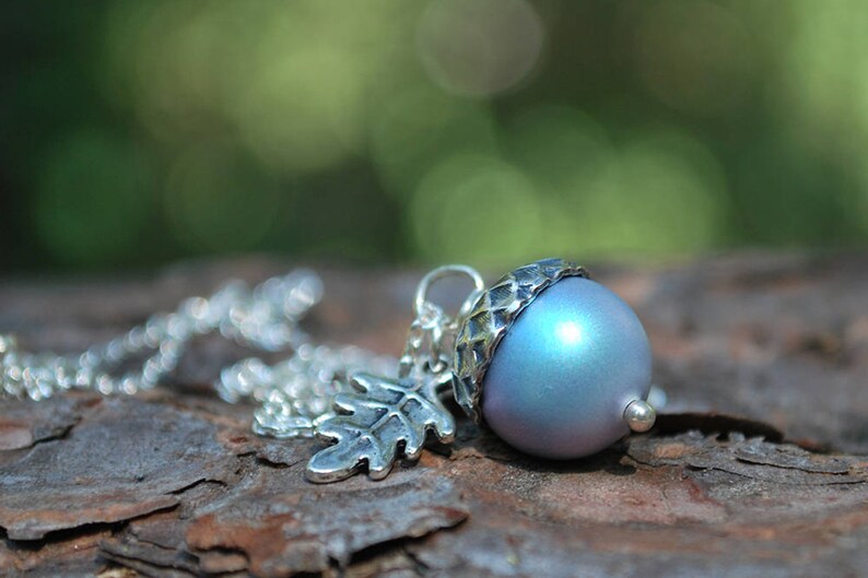 Tide Pool Magic Acorn Necklace Iridescent Light Blue and | Etsy