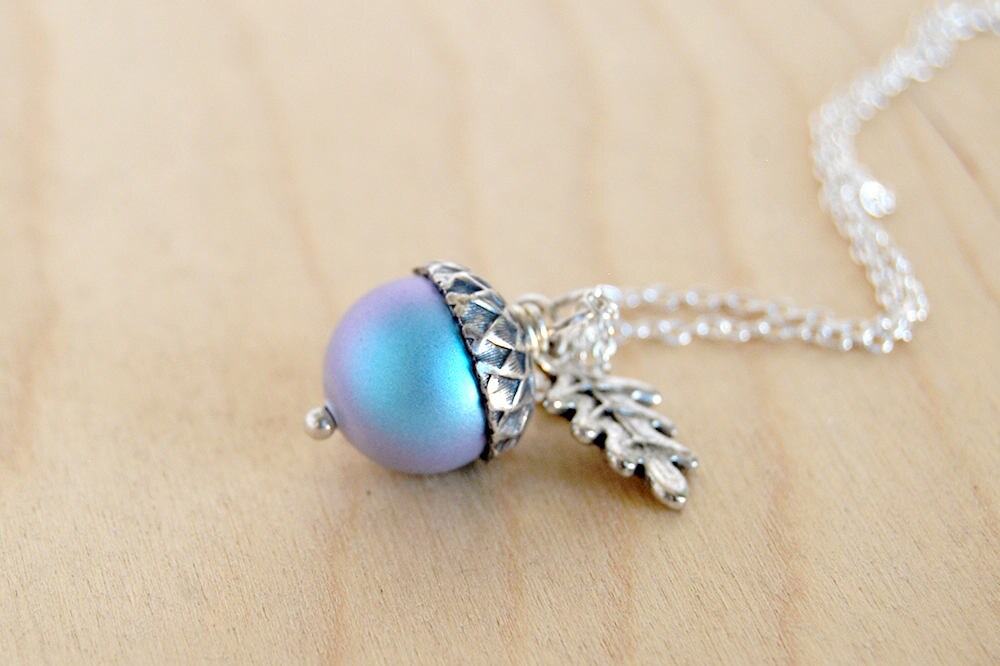 Tide Pool Magic Acorn Necklace Iridescent Light Blue and | Etsy
