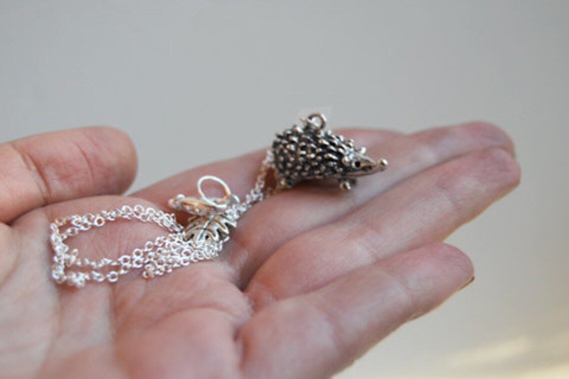 Large Silver Hedgehog Necklace Cute Hedgehog Charm Necklace | Etsy