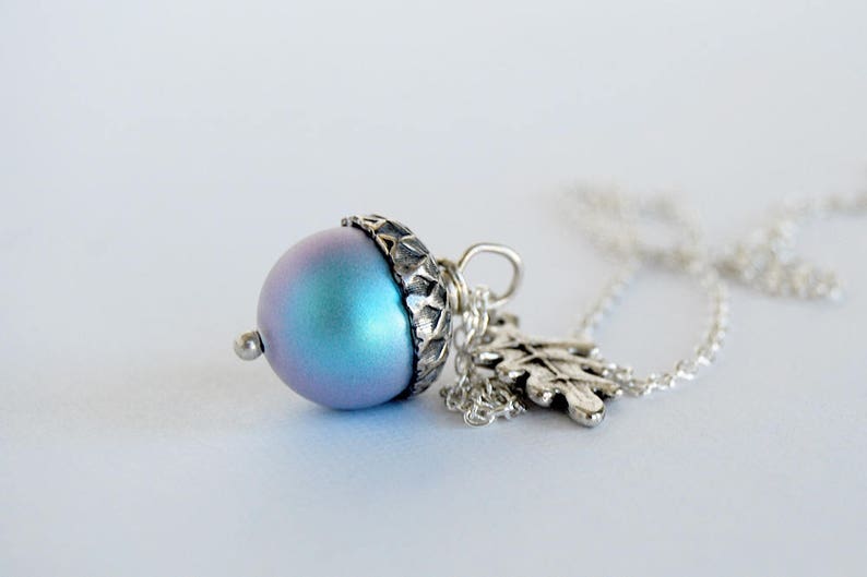 Tide Pool Magic Acorn Necklace Iridescent Light Blue and | Etsy