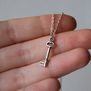 Tiny Silver Skeleton Key Necklace | Cute Key Charm Necklace | Little ...