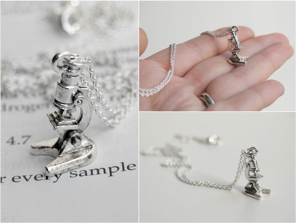 Tiny Silver Laboratory Microscope Necklace | Silver Microscope Charm ...