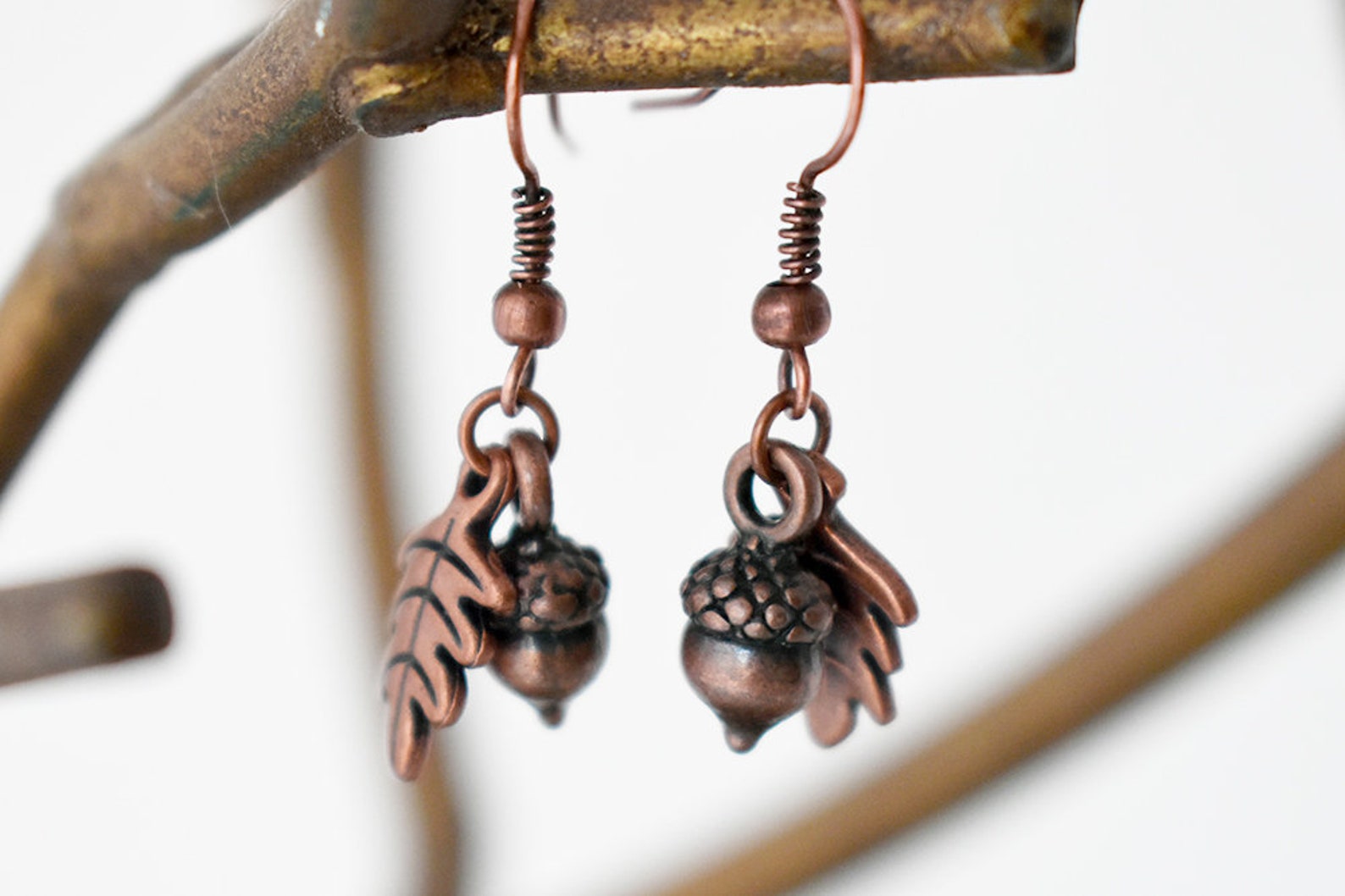 Copper Acorn Charm Earrings Fall Acorn Nature Jewelry | Etsy